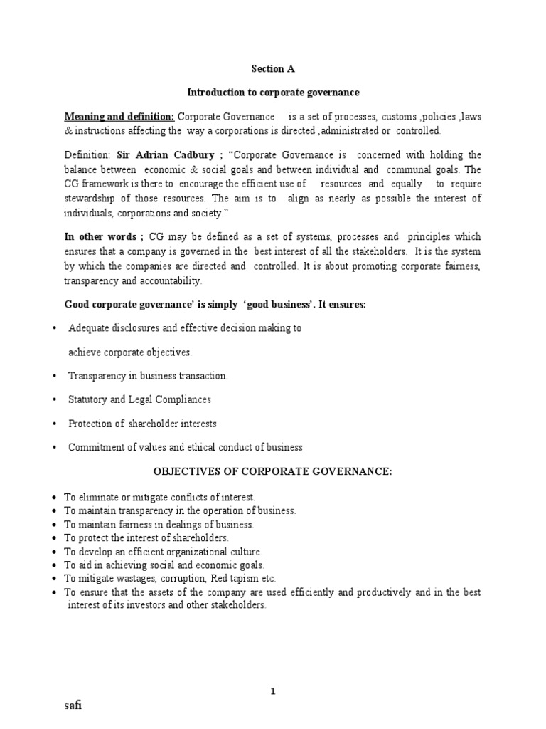 Corporate Governance Notes | PDF | Corporate Governance | Stakeholder ...