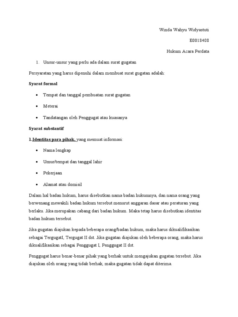 Tugas Acara Perdata H - Winda Wahyu W - E0018408 | PDF