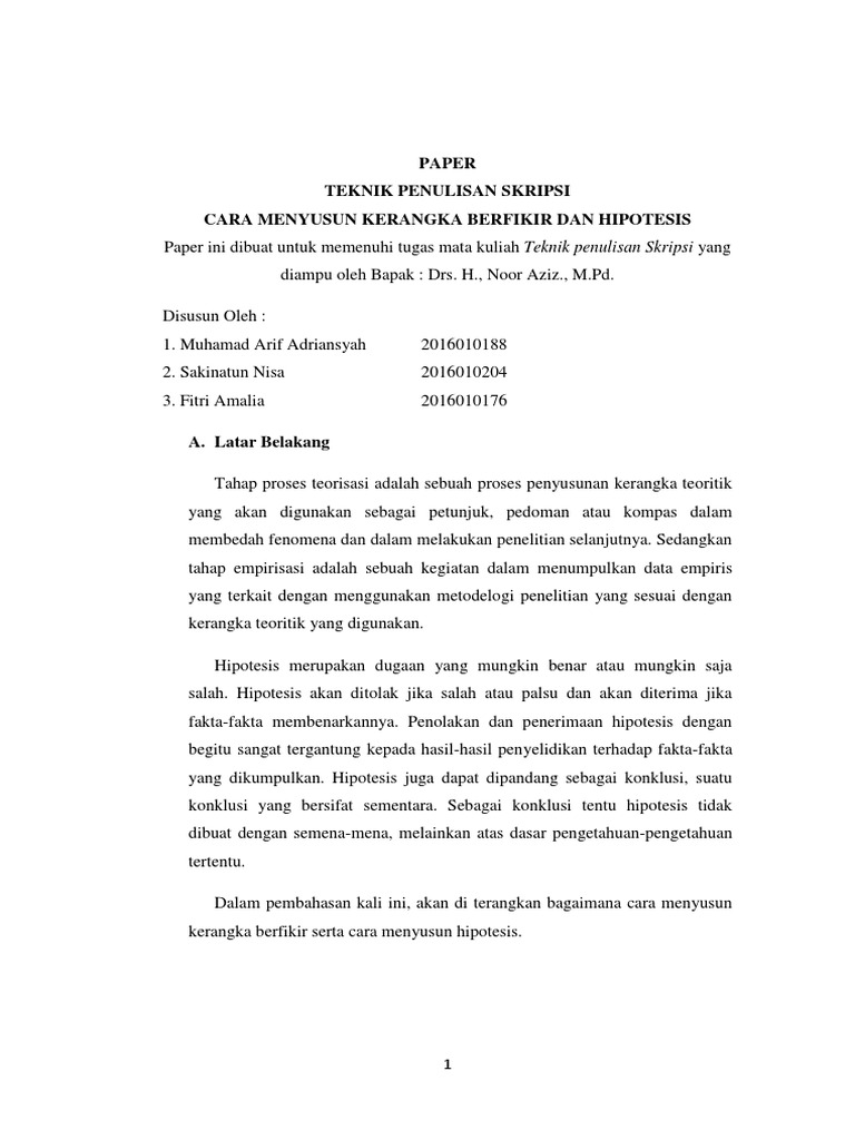 PAPER Cara Menyusun Kerangka Berfikir Dan Hipotesis | PDF