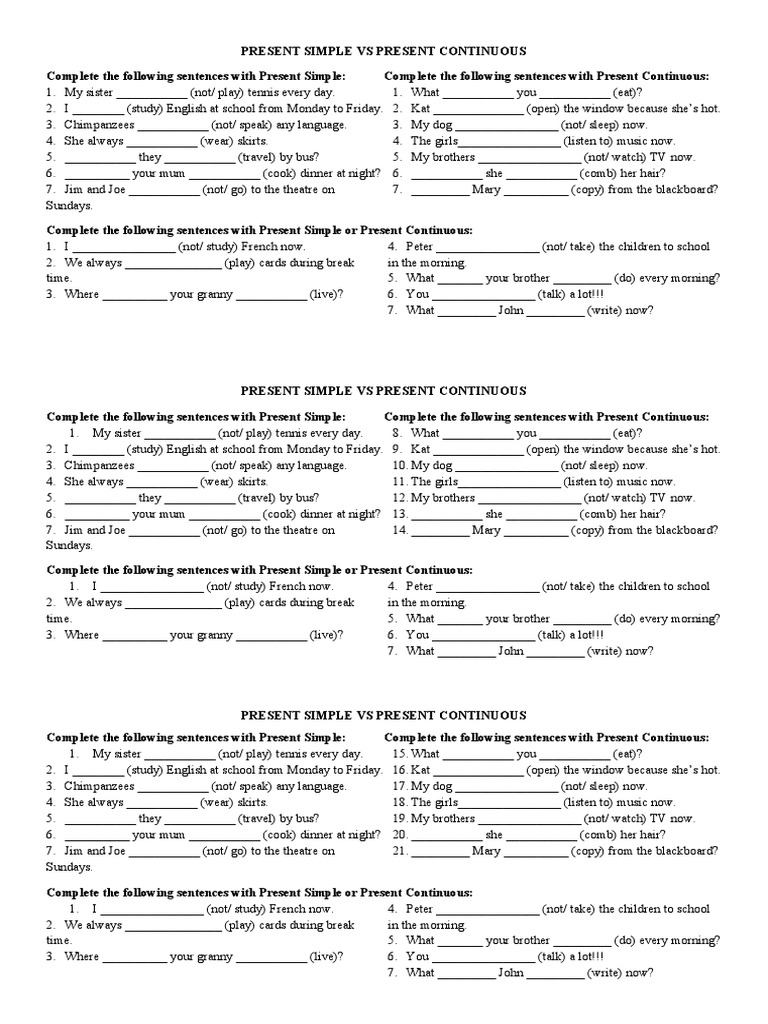 Present Simple VS Present Continuous | PDF | Syntactic Relationships | Linguistics