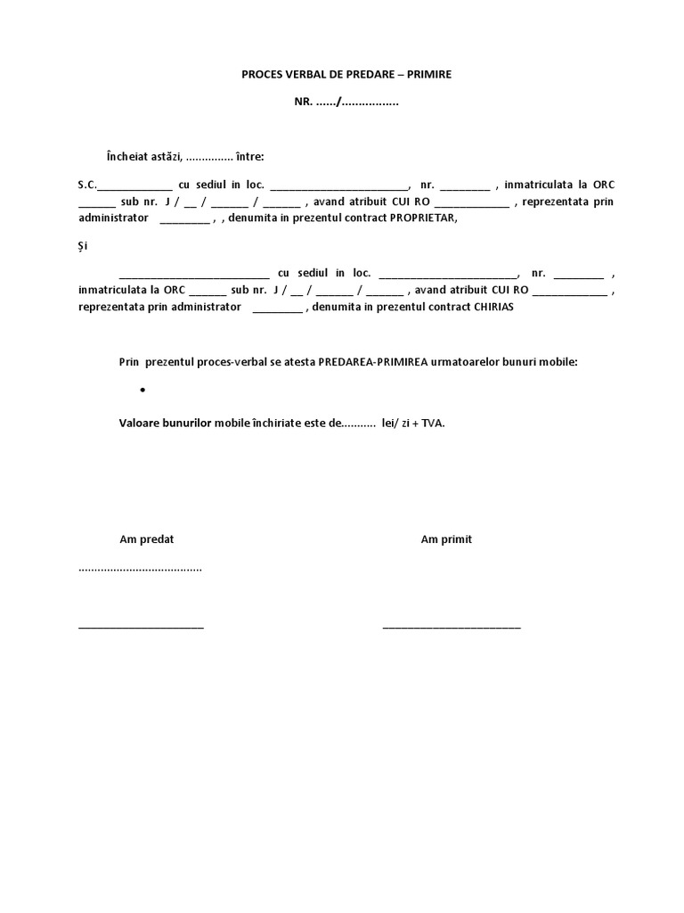 Draft PROCES VERBAL PREDARE-PRIMIRE CTR de Inchiriere | PDF