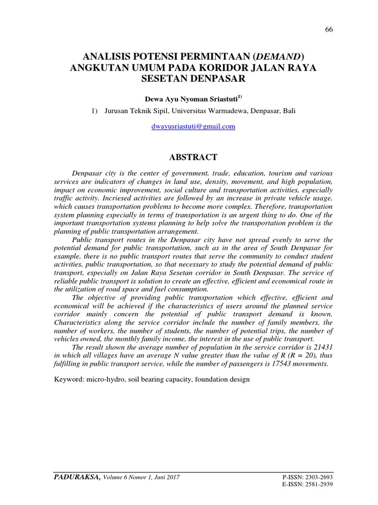Analisis Potensi Permintaan (Demand) Angkutan Umum Pada Koridor Jalan ...