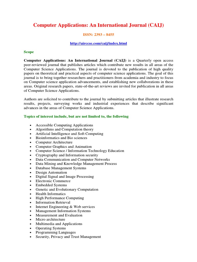 Computer Applications: An International Journal (CAIJ) | PDF | Academic ...
