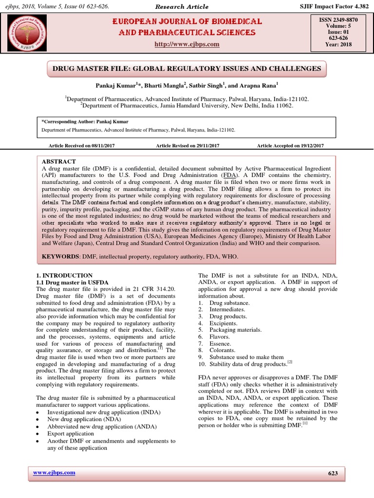 Drug Master File | PDF | Food And Drug Administration | Healthcare Industry