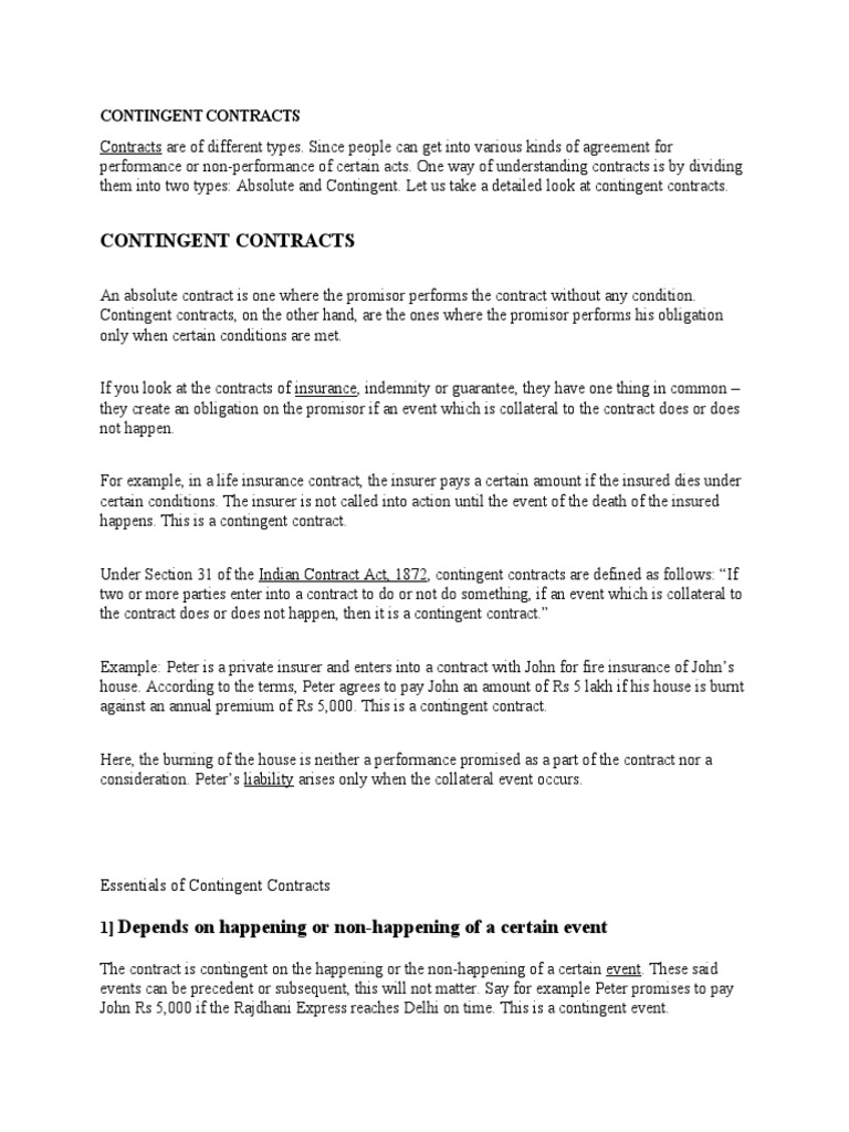 CONTINGENT CONTRACTS Vincy | PDF | Private Law | Legal Ethics