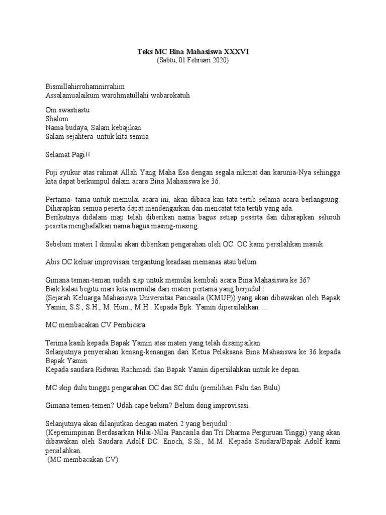 Teks MC Formal Dan Non Formal | PDF