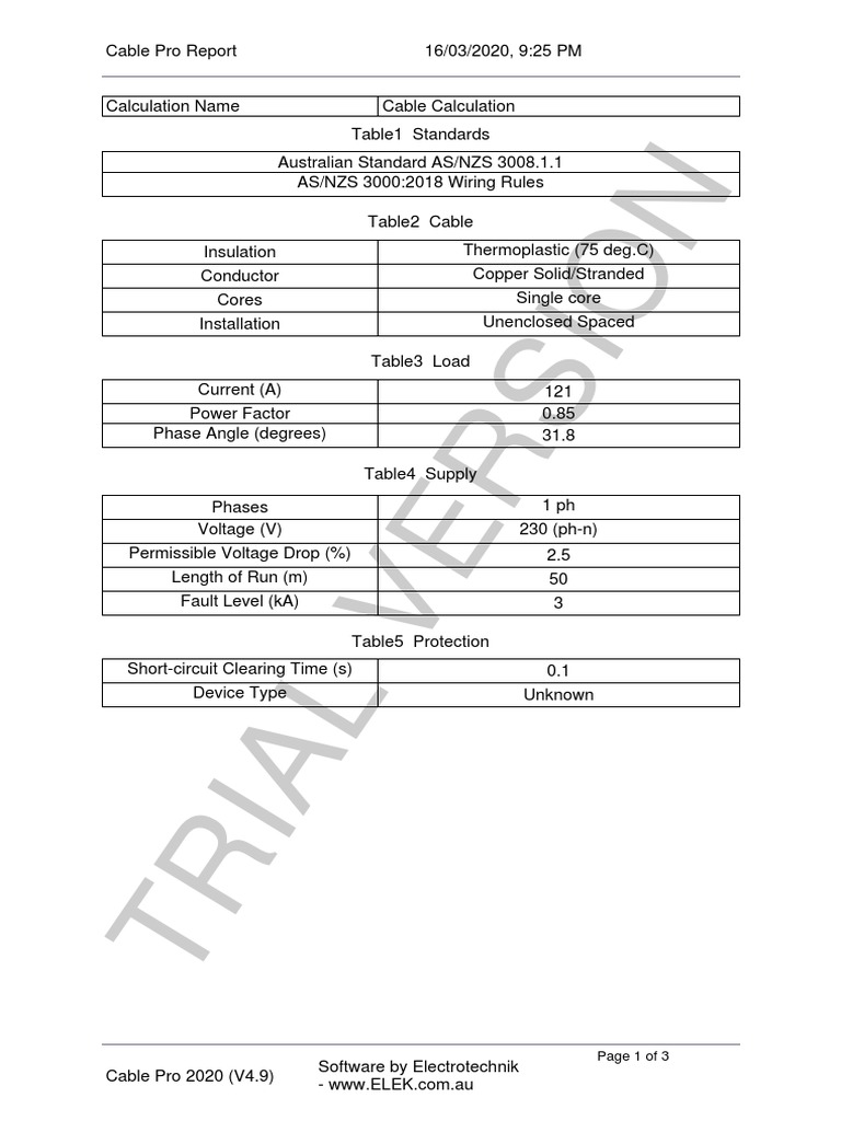 Cable Size Report - Cable Calculation | PDF | Electrical Resistance And ...