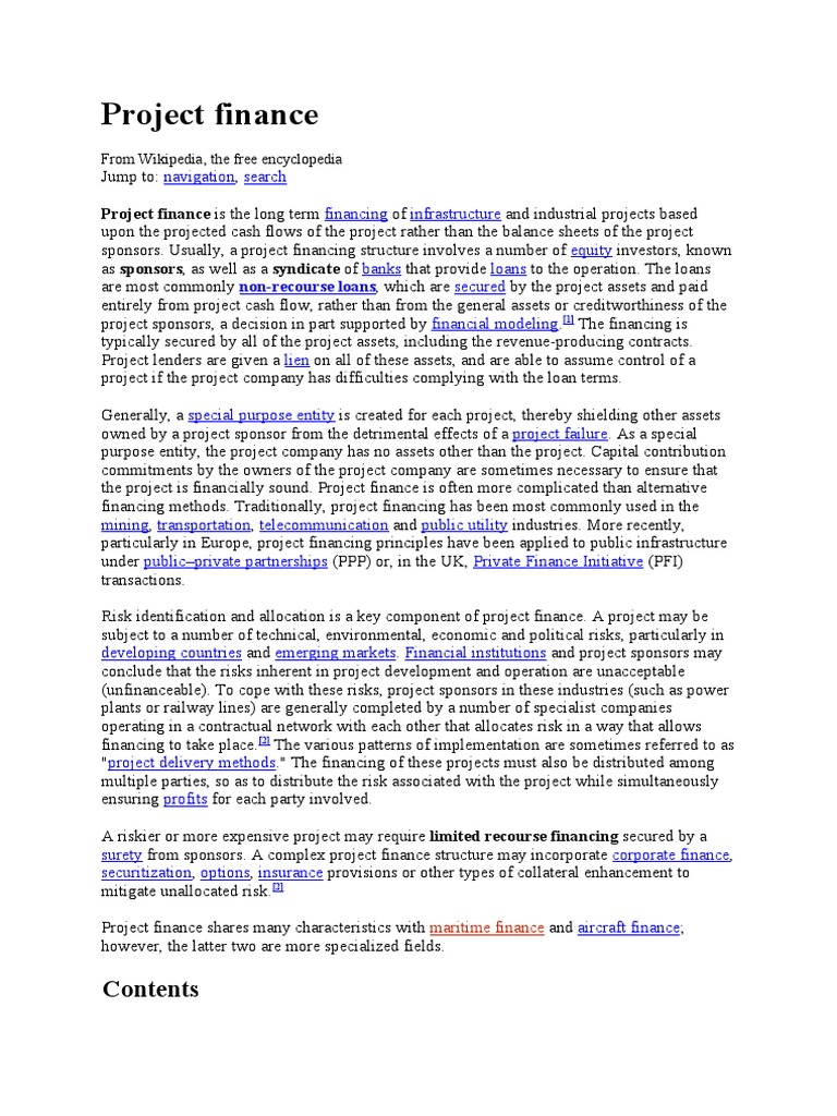 Project Finance | PDF | Project Finance | Business