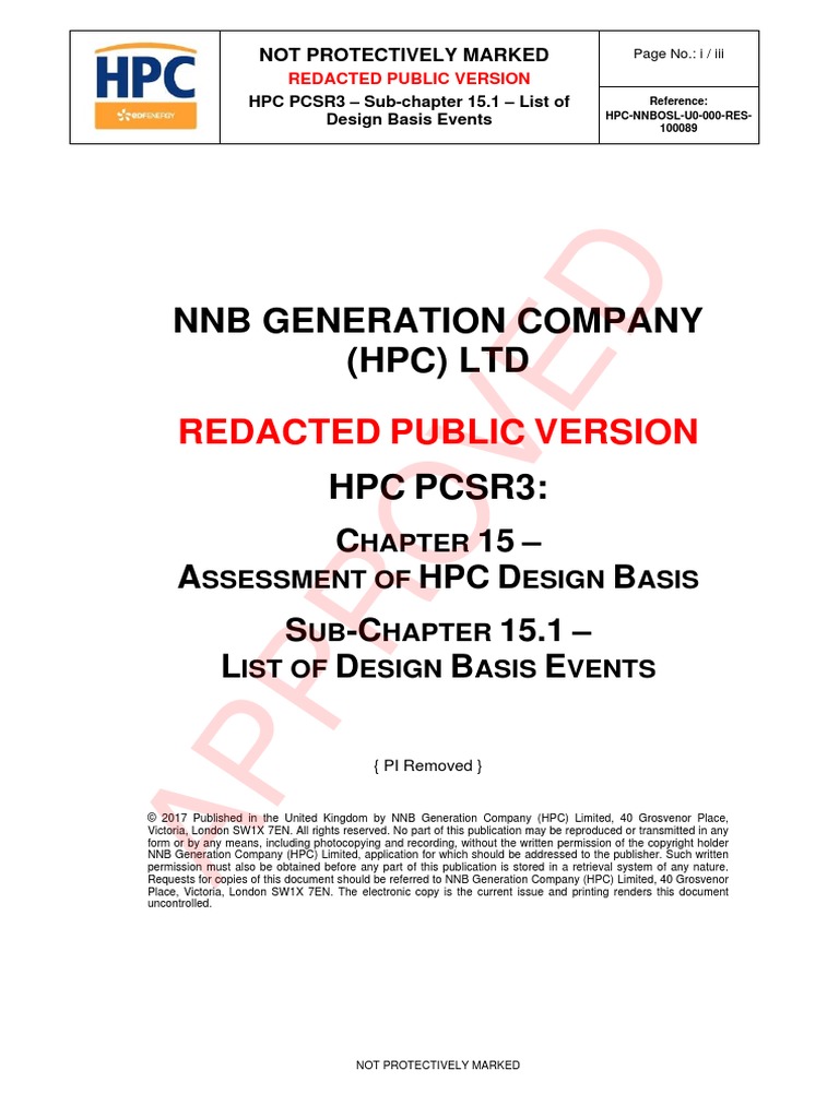 Public Version of HPC PCSR3 Sub-Chapter 15.1 - List of Design Basis ...