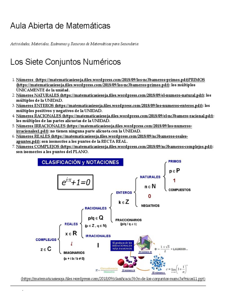 Los Siete Conjuntos Numéricos - Aula Abierta de Matemáticas | PDF | Fracción (Matemáticas) | Números