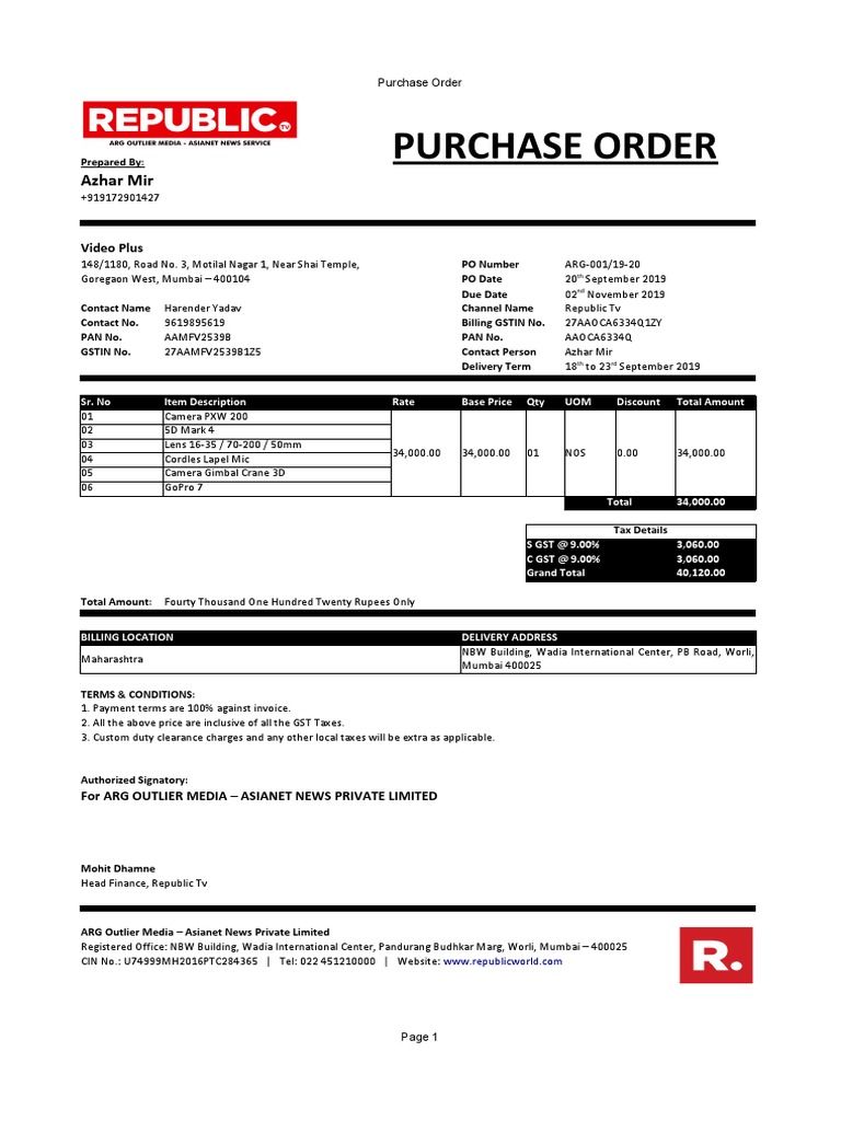 Purchase Order Sample | PDF