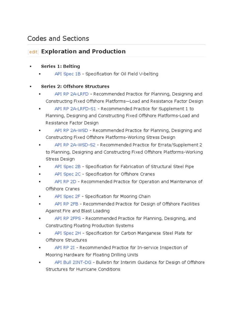 API Codes and Sections | PDF | Pipeline Transport | Pipe (Fluid Conveyance)