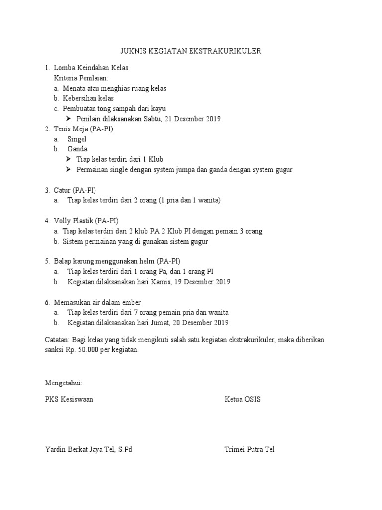 Juknis Kegiatan Ekstrakurikuler | PDF