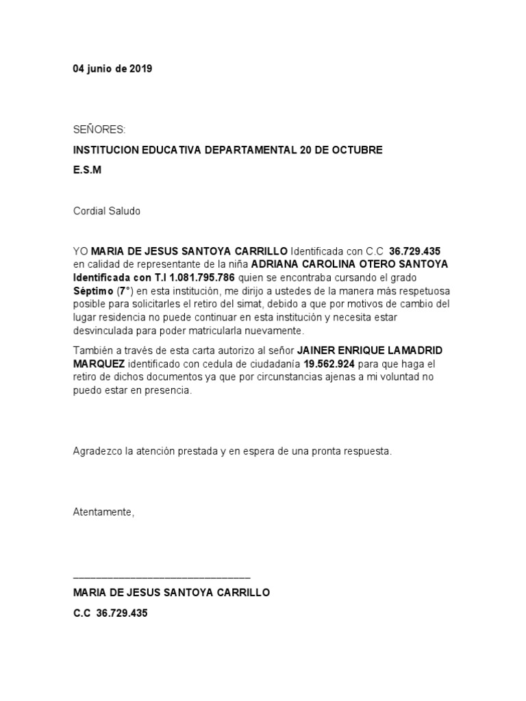 Carta Retiro de Simat | PDF