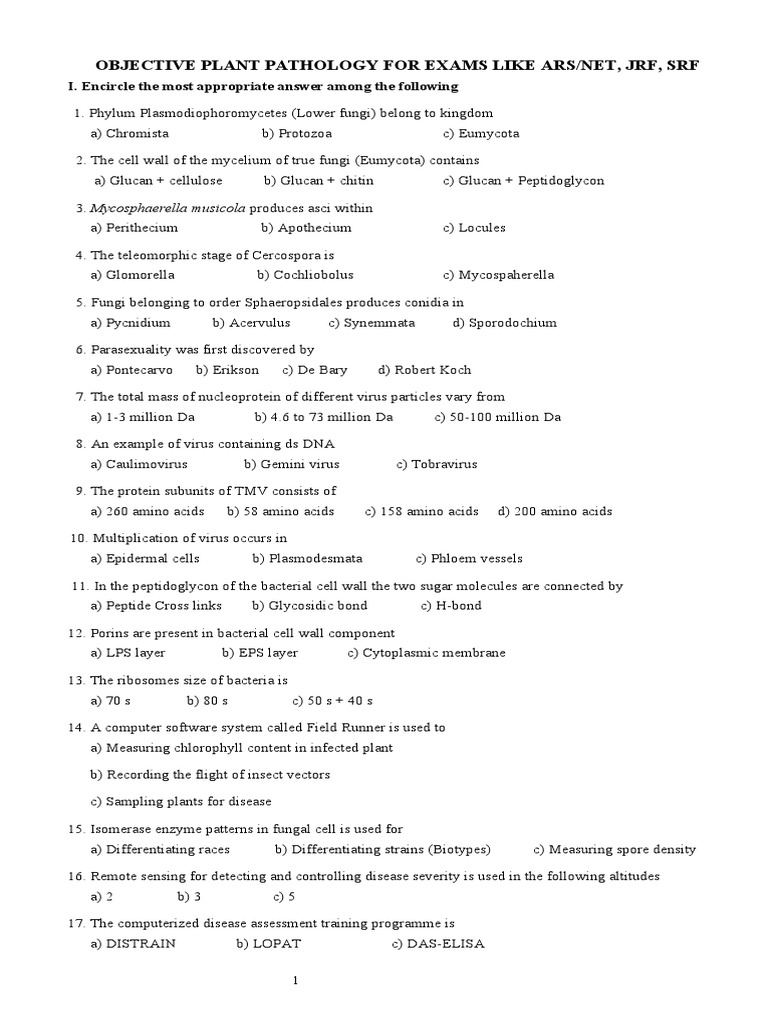 Pathology Question Bank | PDF | Plant Pathology | Virus