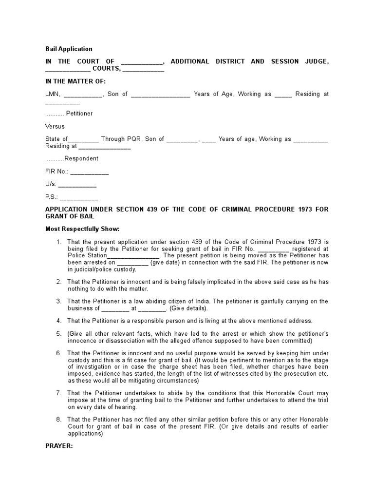 Bail Application | PDF | Bail | Arrest