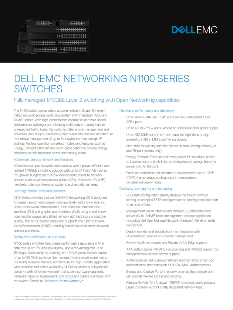 Dell EMC Networking N1100 Series Spec Sheet | PDF | Network Switch ...