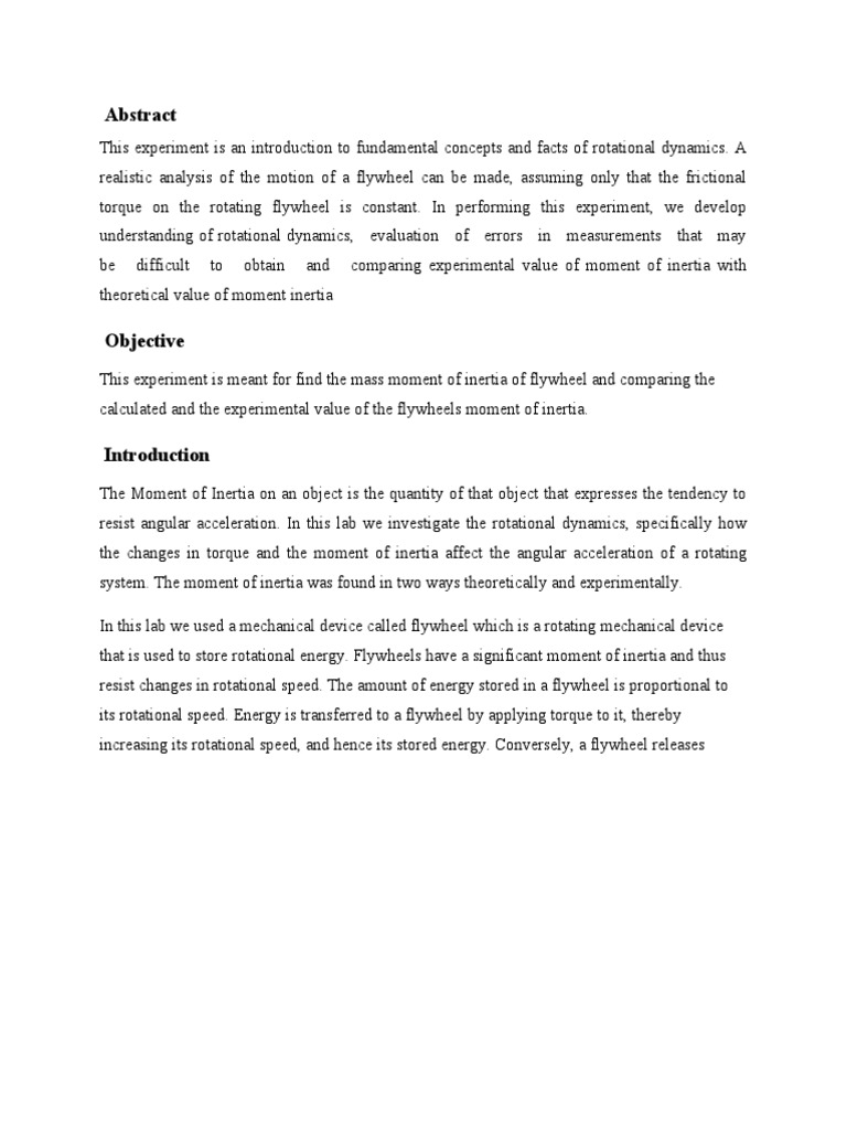 Determining the Moment of Inertia of a Flywheel Through Rotational Dynamics Experiments | PDF ...