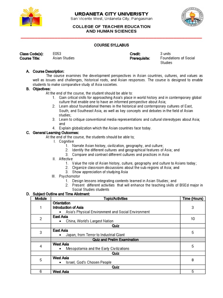 Asian Studies Course Syllabus | PDF | Asia | Geography