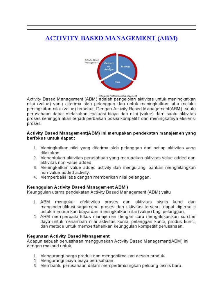 Activity Based Management | PDF | Bisnis | Pengelolaan Keuangan & Uang