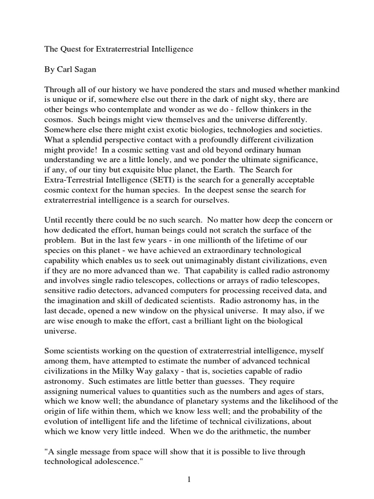 The Quest For Extraterrestrial Intelligence | PDF | Extraterrestrial Life | Search For ...