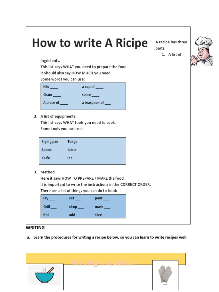 How to Write a Recipe Worksheet | PDF | Pasta | Bacon