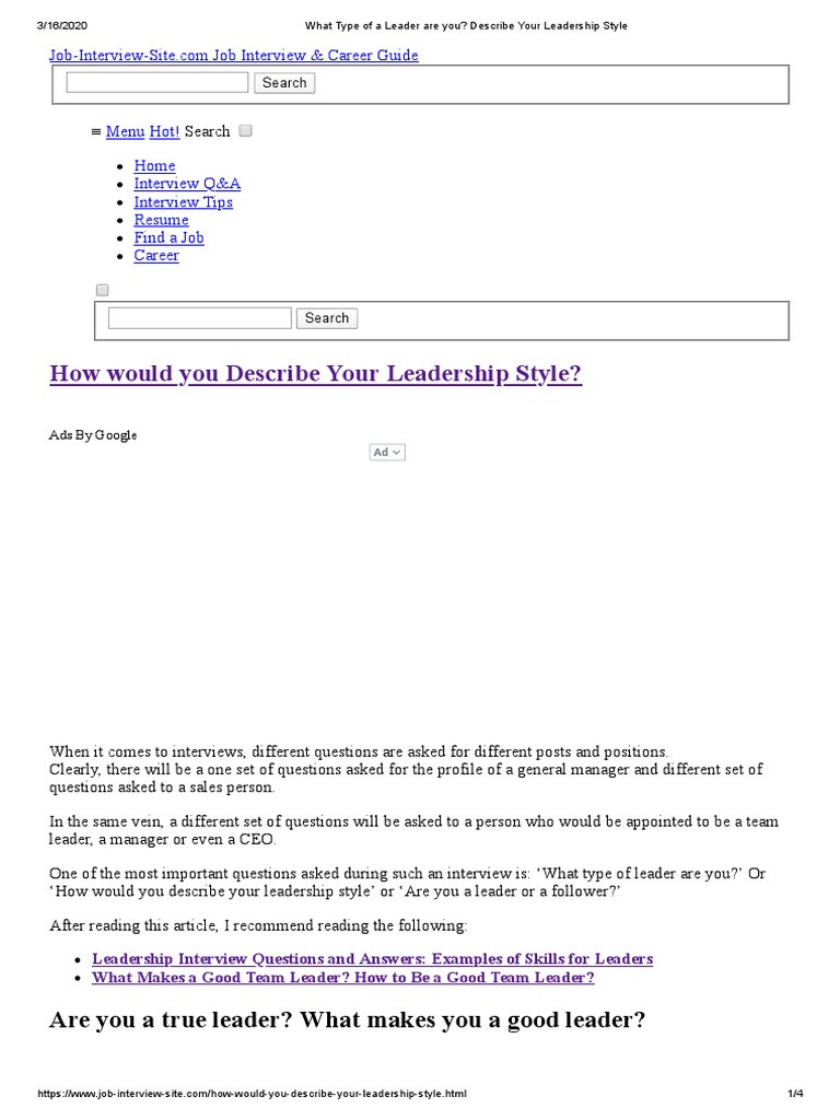 What Type of A Leader Are You - Describe Your Leadership Style | PDF ...