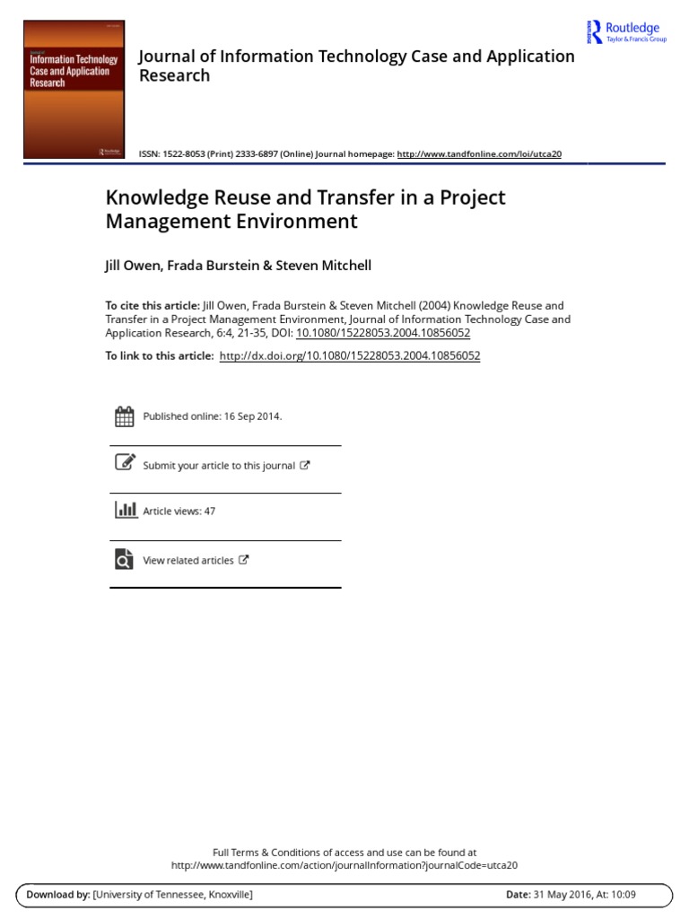 Knowledge Reuse and Transfer in A Project Management Environment | PDF ...