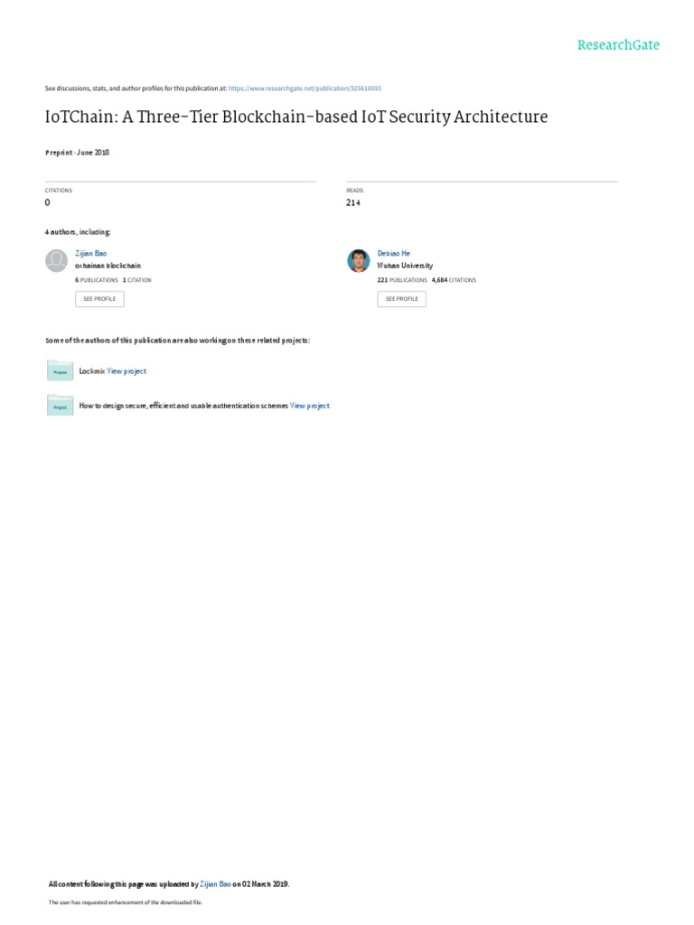 IoTChain A Three-Tier Blockchain-Based IoT Securit | PDF | Internet Of Things | Computer Network