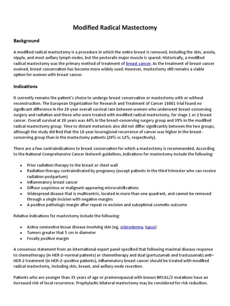 Modified Radical Mastectomy | PDF | Mastectomy | Breast Cancer