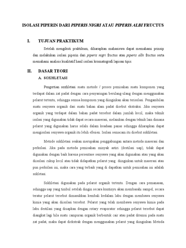 Isolasi Piperin dari Piperis Nigrum dan Albi | PDF | Memasak, Makanan ...