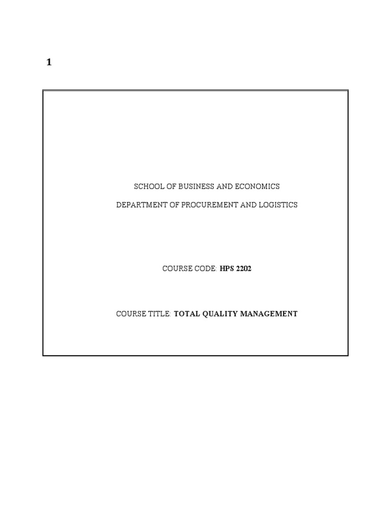 Total Quality Managementnt Note | PDF | Quality (Business) | Human ...