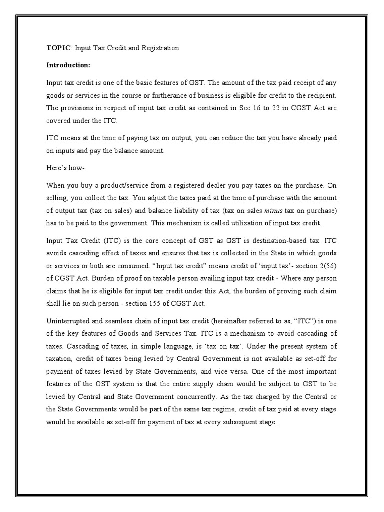 Understanding Input Tax Credit in GST | PDF | Taxes | Value Added Tax