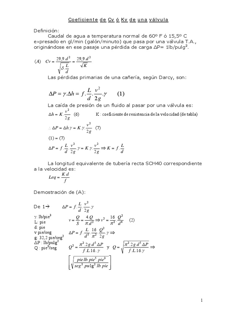 Coeficiente de CV Ó KV de Una Válvula PDF | PDF | Mecánica | Ingeniero ...