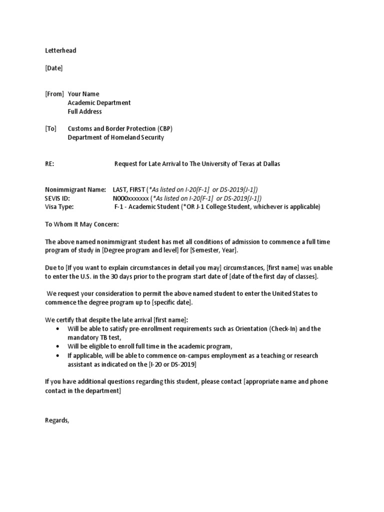 Late Arrival Request for International Student | PDF