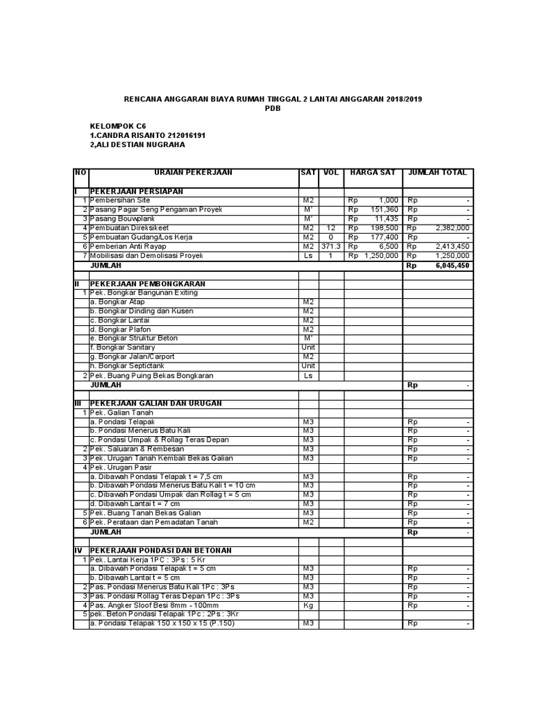 Contoh Tabel Perhitungan RAB | PDF