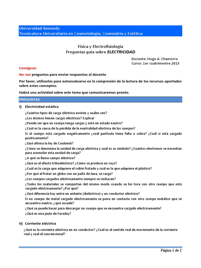 Preguntas Guía Sobre ELECTRICIDAD | PDF | voltaje | Electricidad