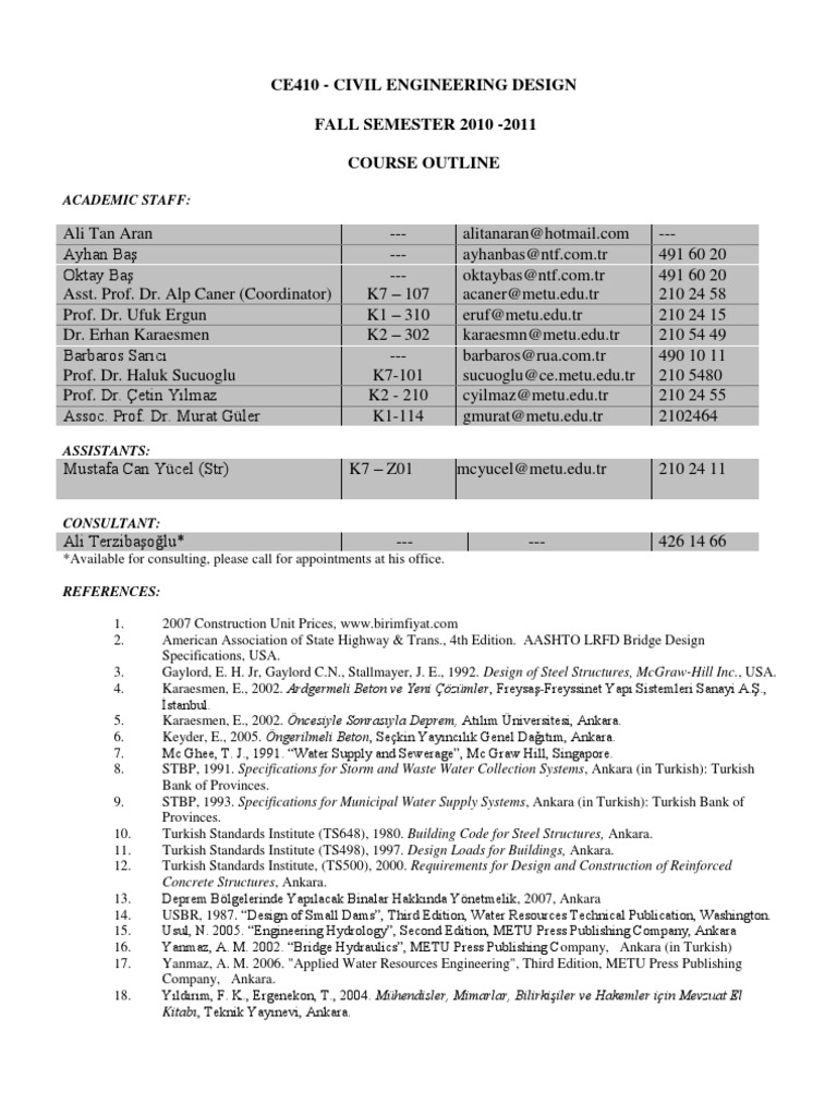 CE410 Course Outline (Fall 2010) v1 - 2 | PDF | Engineering | Design