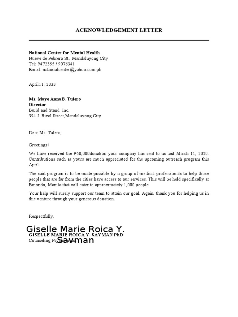 A Letter of Acknowledgement | PDF