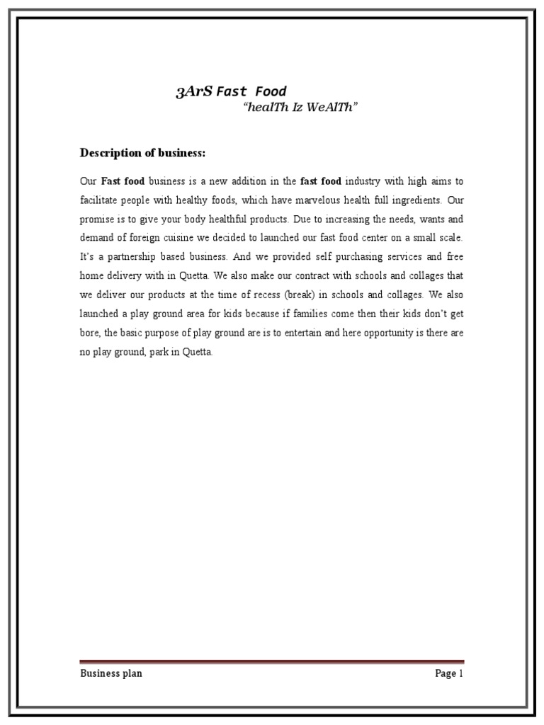 Entrepreneurship Project On Fast Food Restaurant | PDF | Fast Food ...