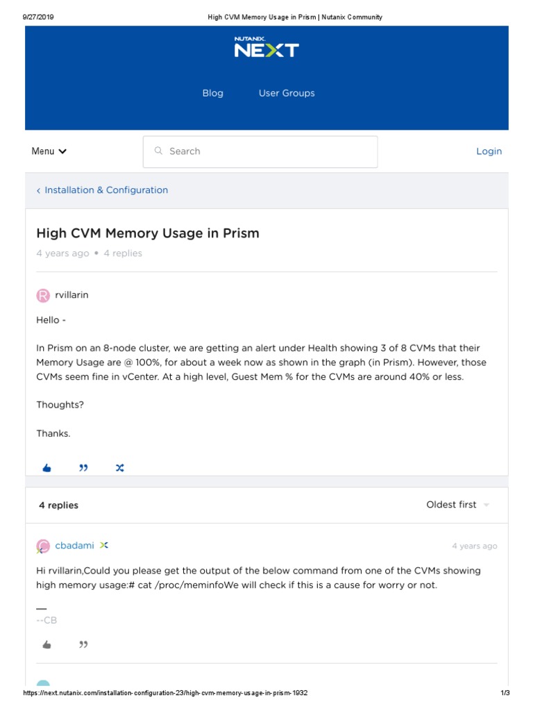 High CVM Memory Usage in Prism - Nutanix Community | PDF | Microcomputers | Personal Computers