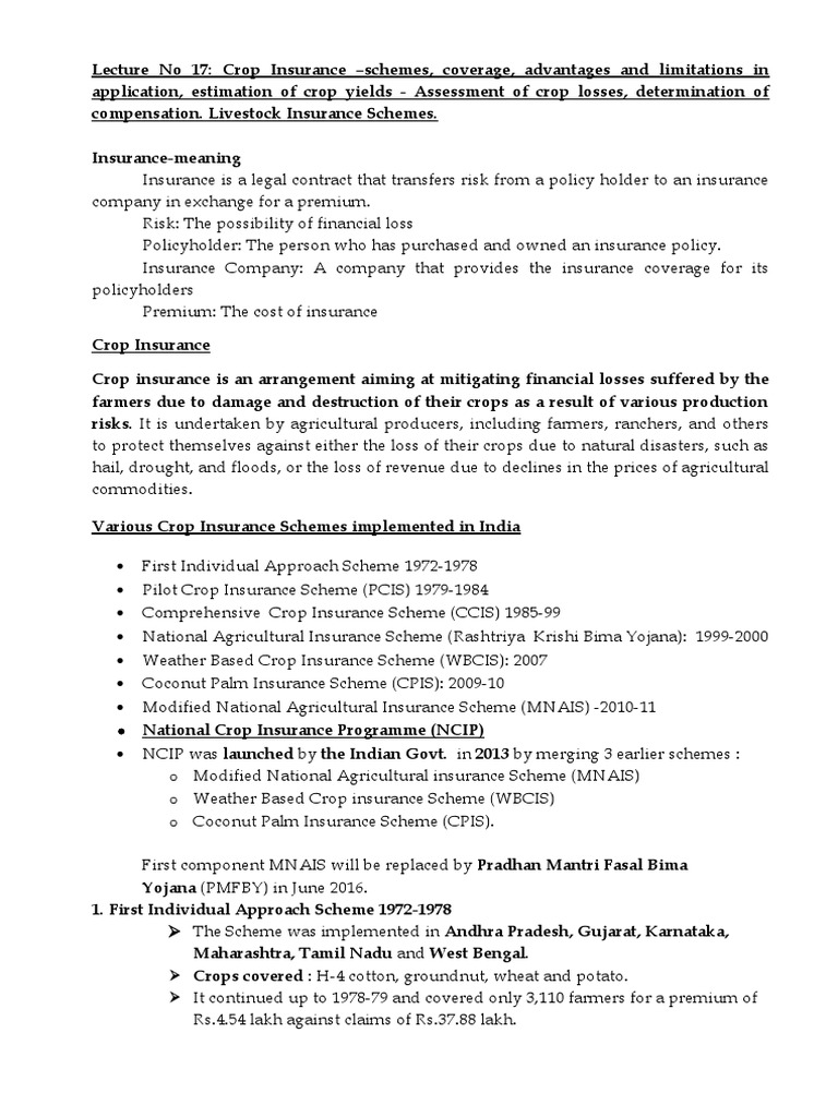 CROP INSURANCE SCHEMES-Addl | Download Free PDF | Crop Insurance ...