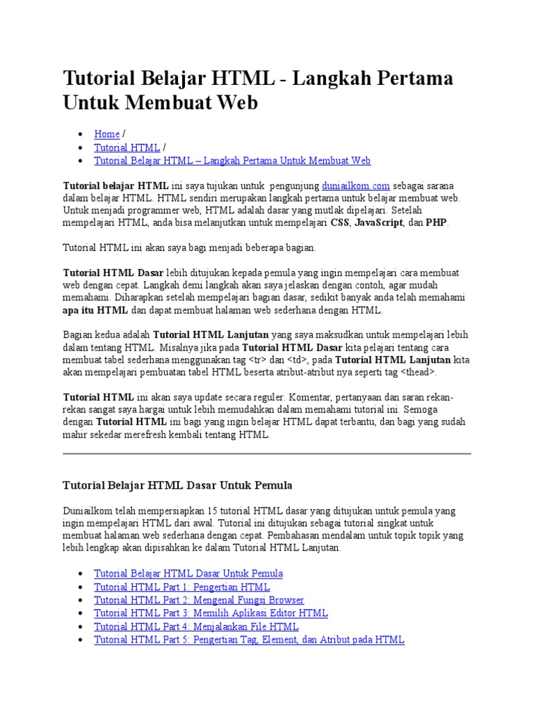 Tutorial Belajar HTML | PDF