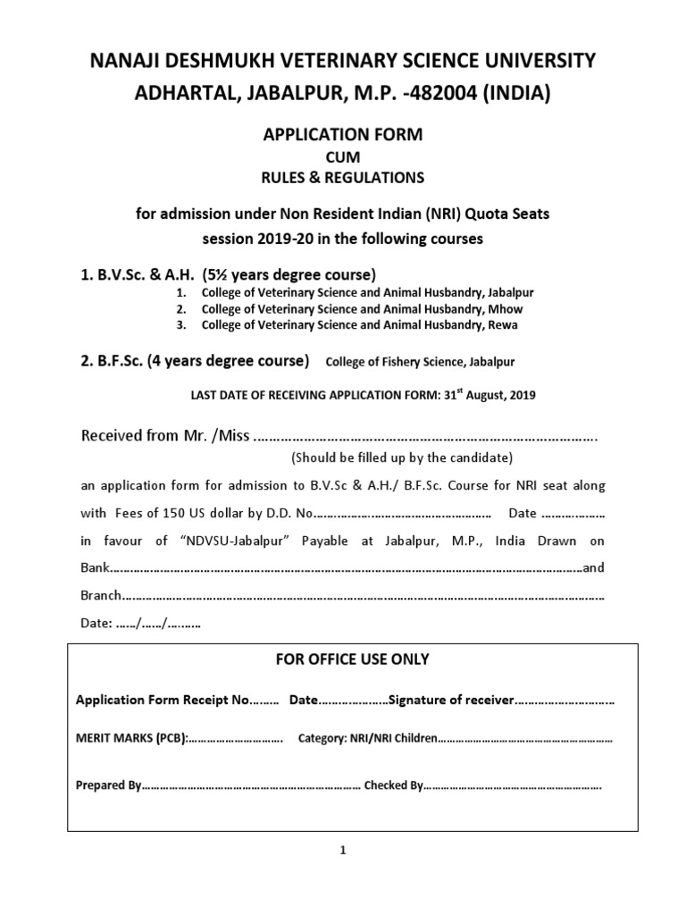 Admission in BVSC AH and BFSC Degree Courses Under NRI Quota | PDF ...