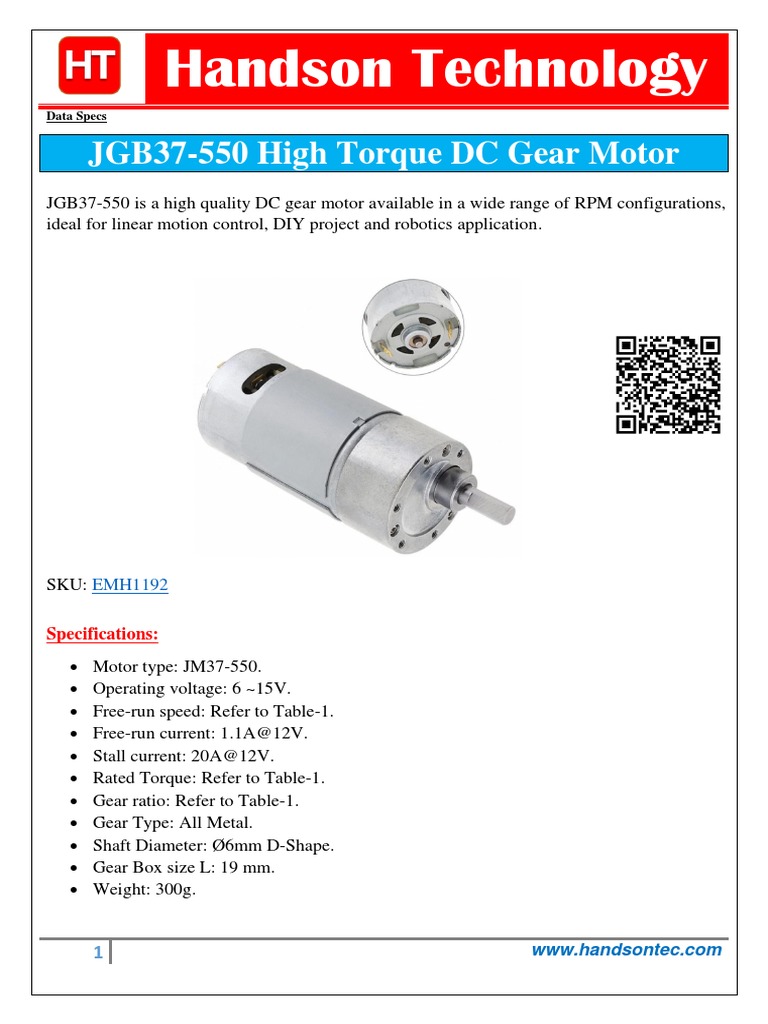JGB37-550-Geared Motor PDF | PDF | Torque | Electric Motor