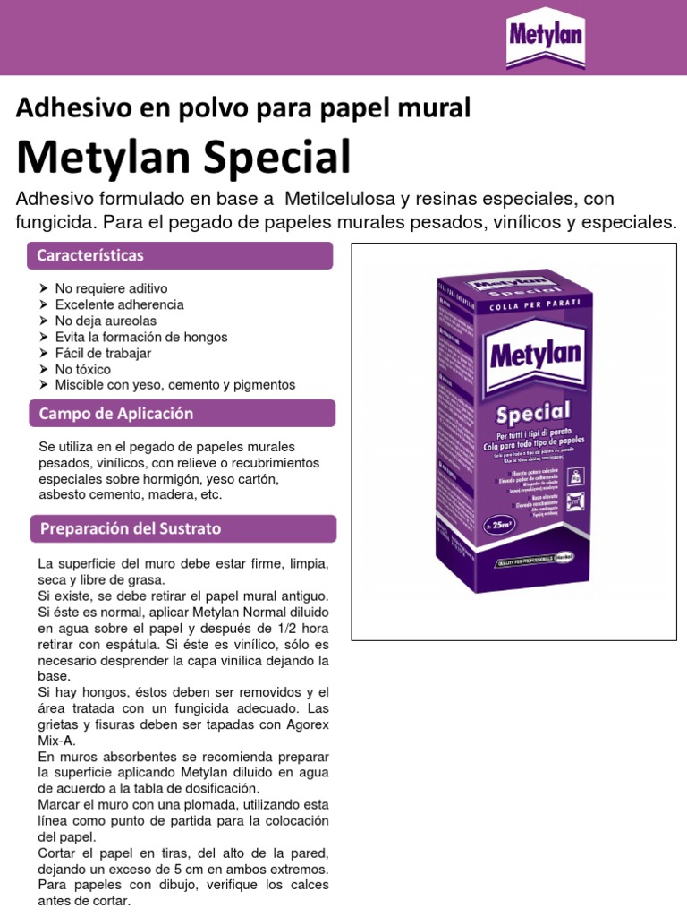 Metylan Special TDS | PDF | Papel | Cemento