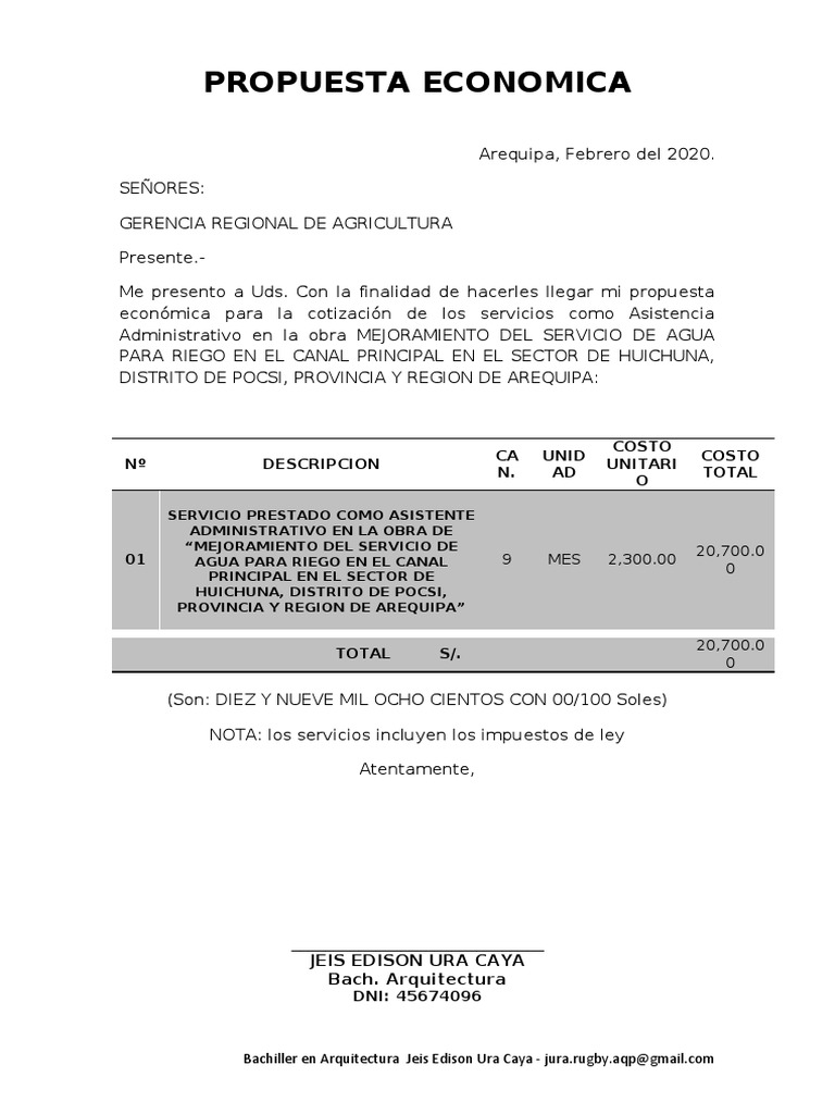 Propuesta Economica | PDF