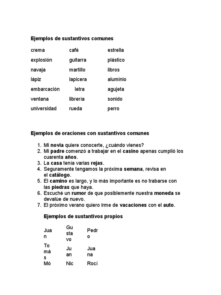 Ejemplos De Sustantivos Comunes Y Propios Clasificar Sustantivos