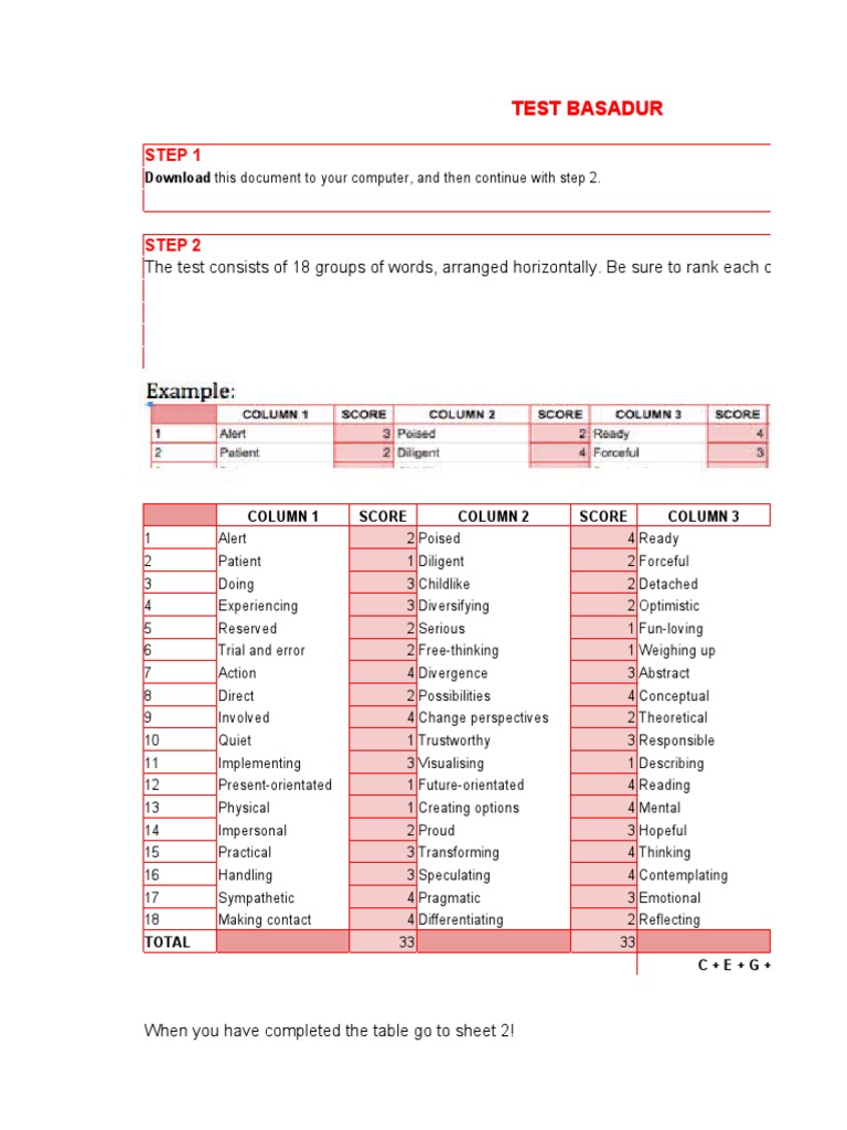 Basadur Profile Test Instructions | PDF | Neuroscience | Behavioural ...