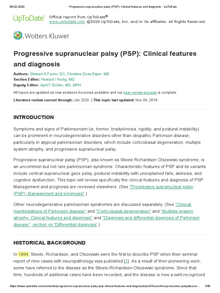 Progressive Supranuclear Palsy (PSP) - Clinical Features and Diagnosis ...